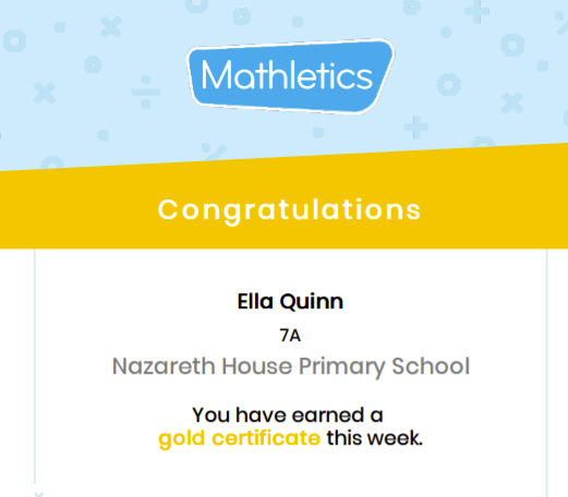 Primary 7 Mathletics Certificates